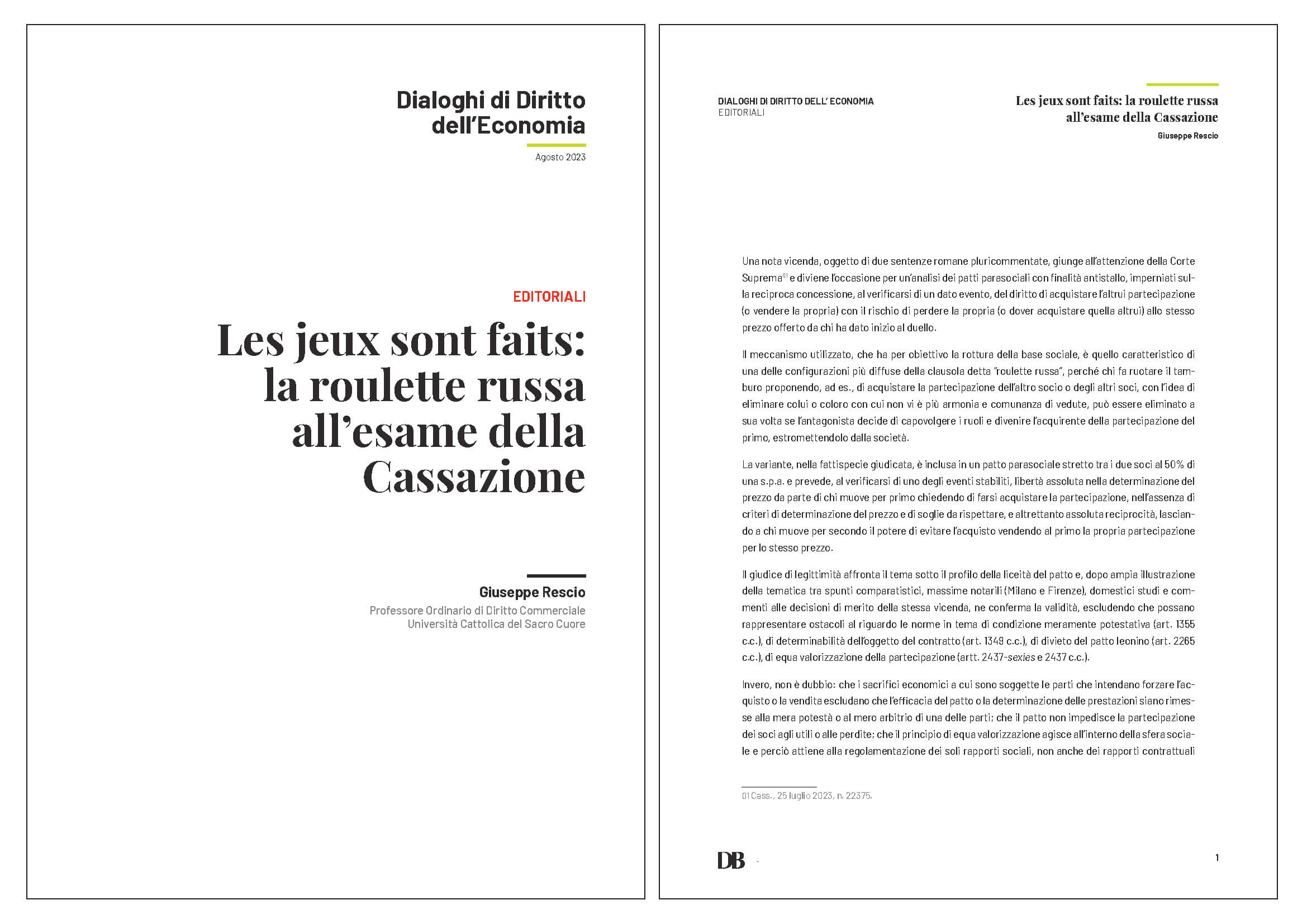 Les jeux sont faits: la roulette russa all’esame della Cassazione